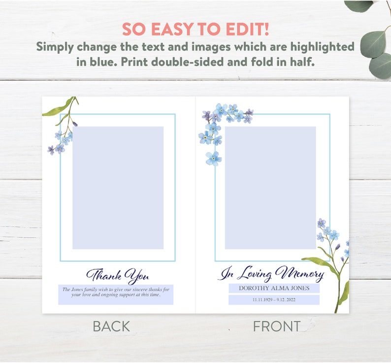 Forget Me Not - Funeral Program Template - Funeral Service Sheet ...