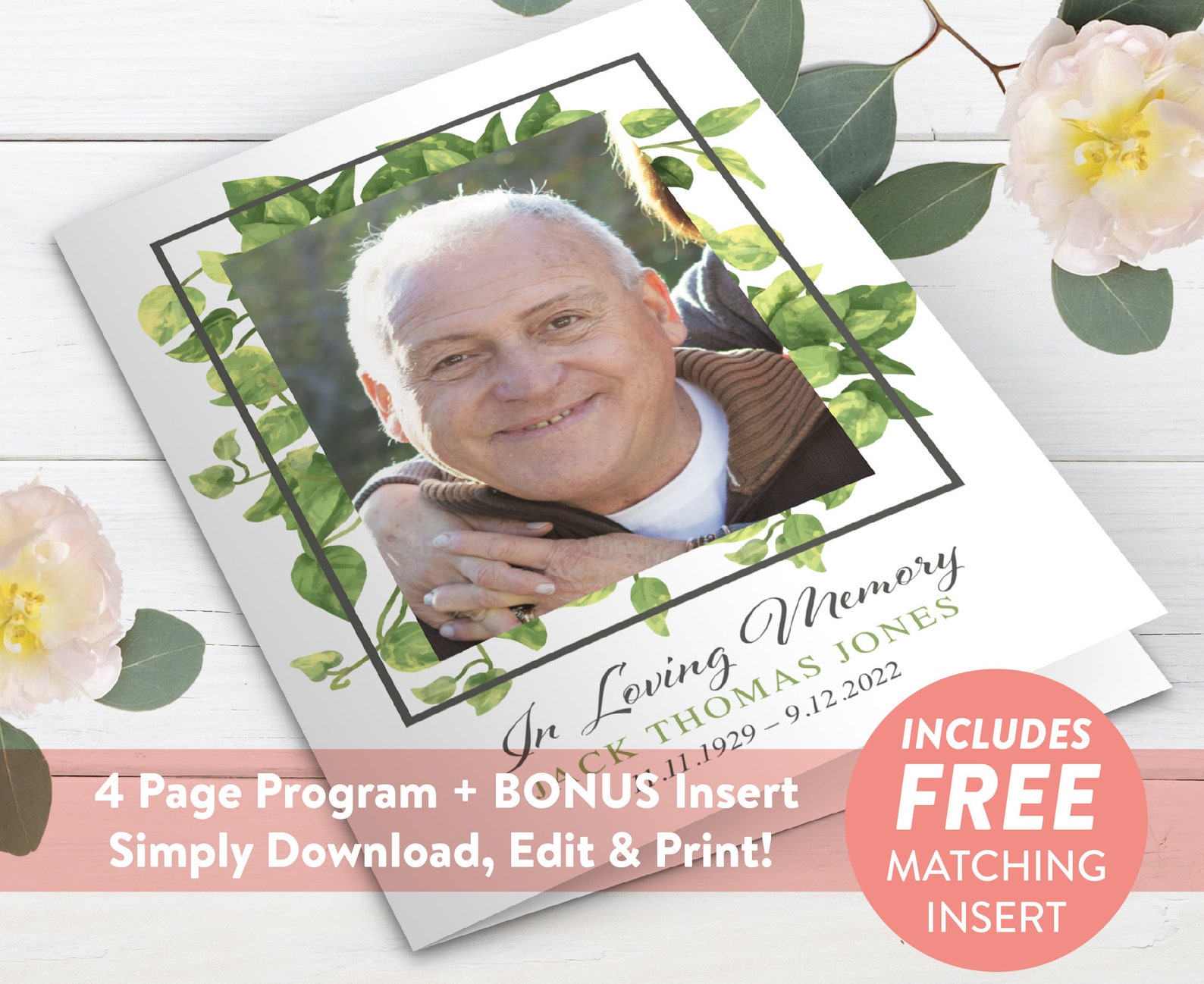 Garden - Funeral Program Template - Funeral Service Sheet - Printable ...