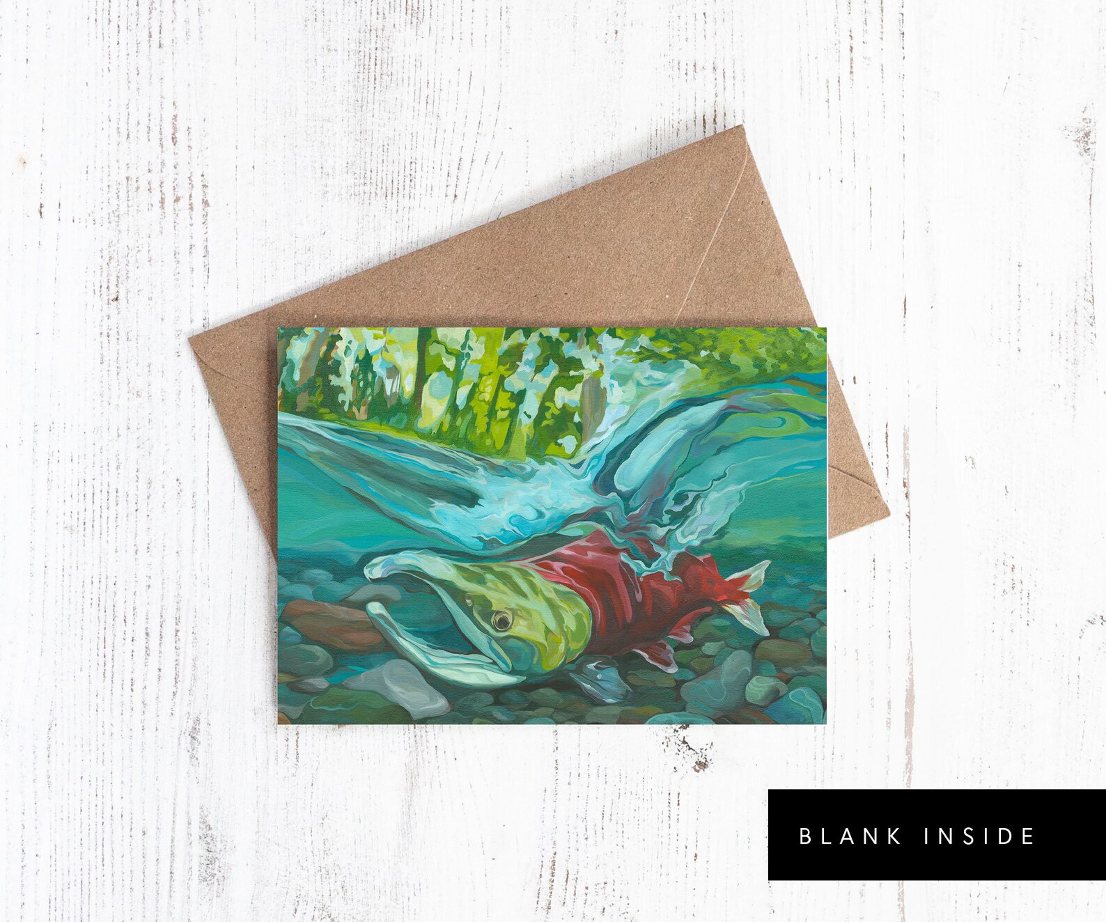 Salmon Splash Greeting Card Fishing Card Fly Fishing - Etsy