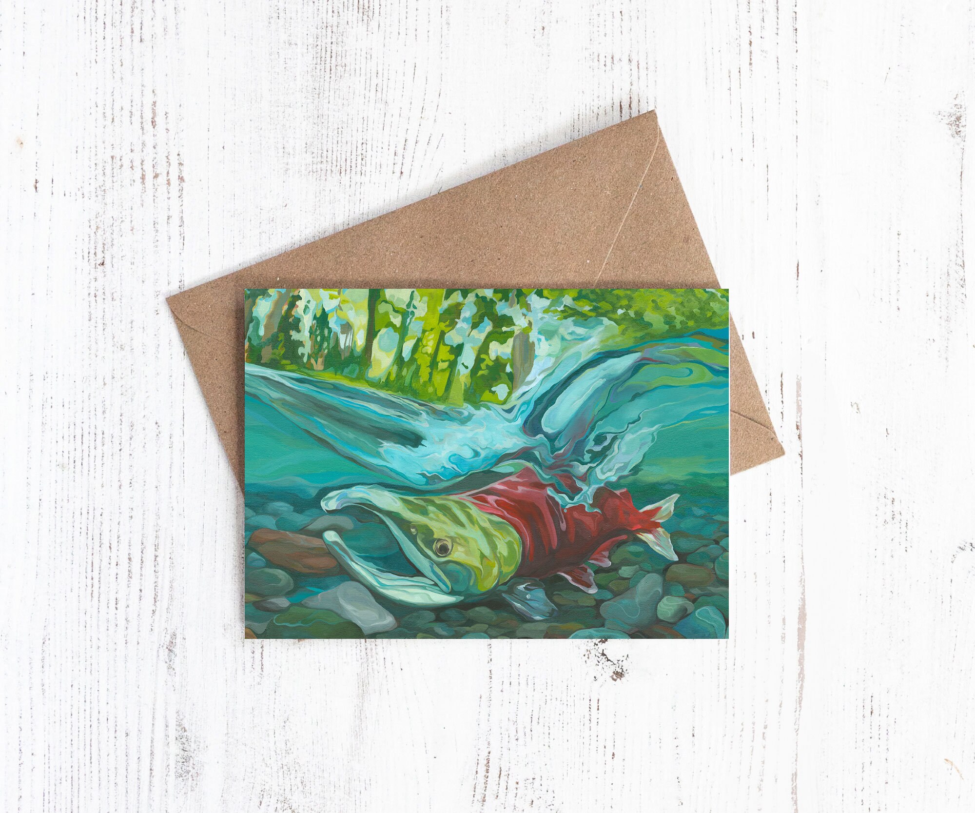 Salmon Splash Greeting Card Fishing Card Fly Fishing - Etsy