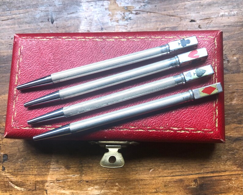 Sterling Silver Propelling Bridge Pencils Cased Set of Four Card Game ...
