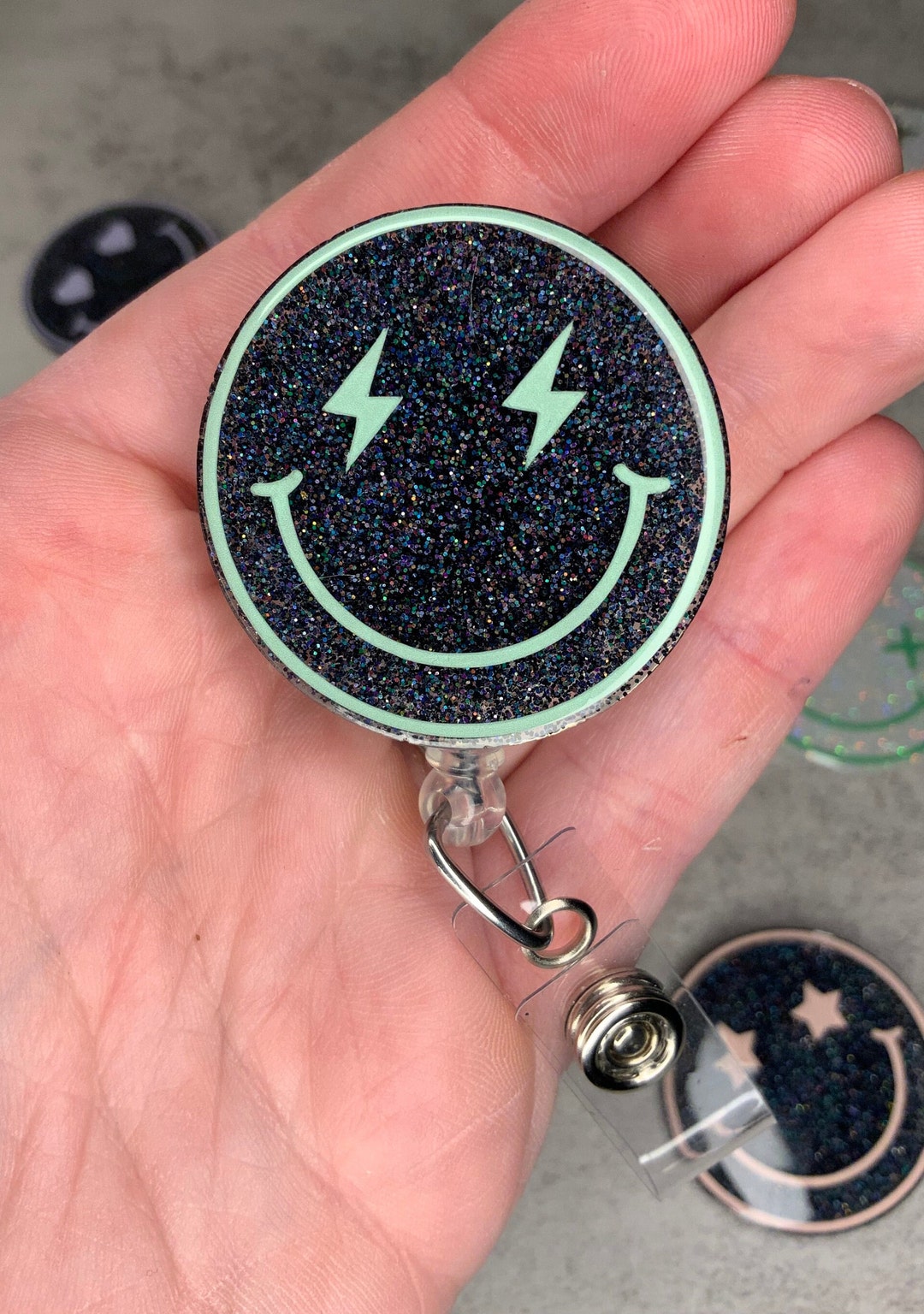 Smiley Face Badge Reel Fun and Colorful - Interchangeable Eye Designs ...