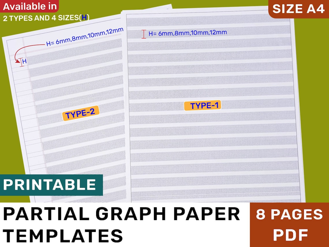 Buy Printable Partial Graph Paper Templates for Handwriting Practices 8 ...