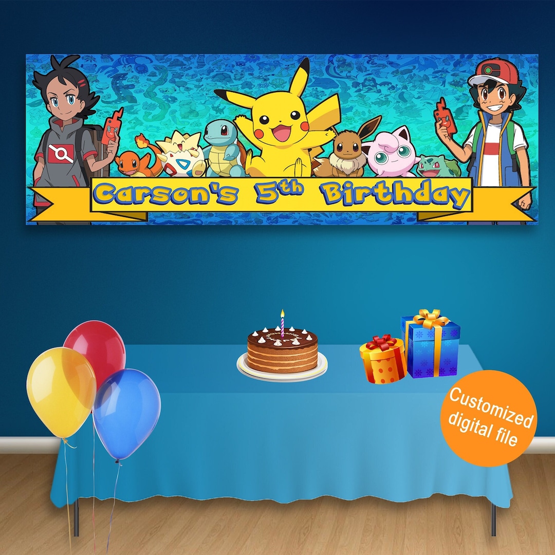 Pokemon Journeys Birthday Banner, Pokemon Backdrop, Pokemon Party ...
