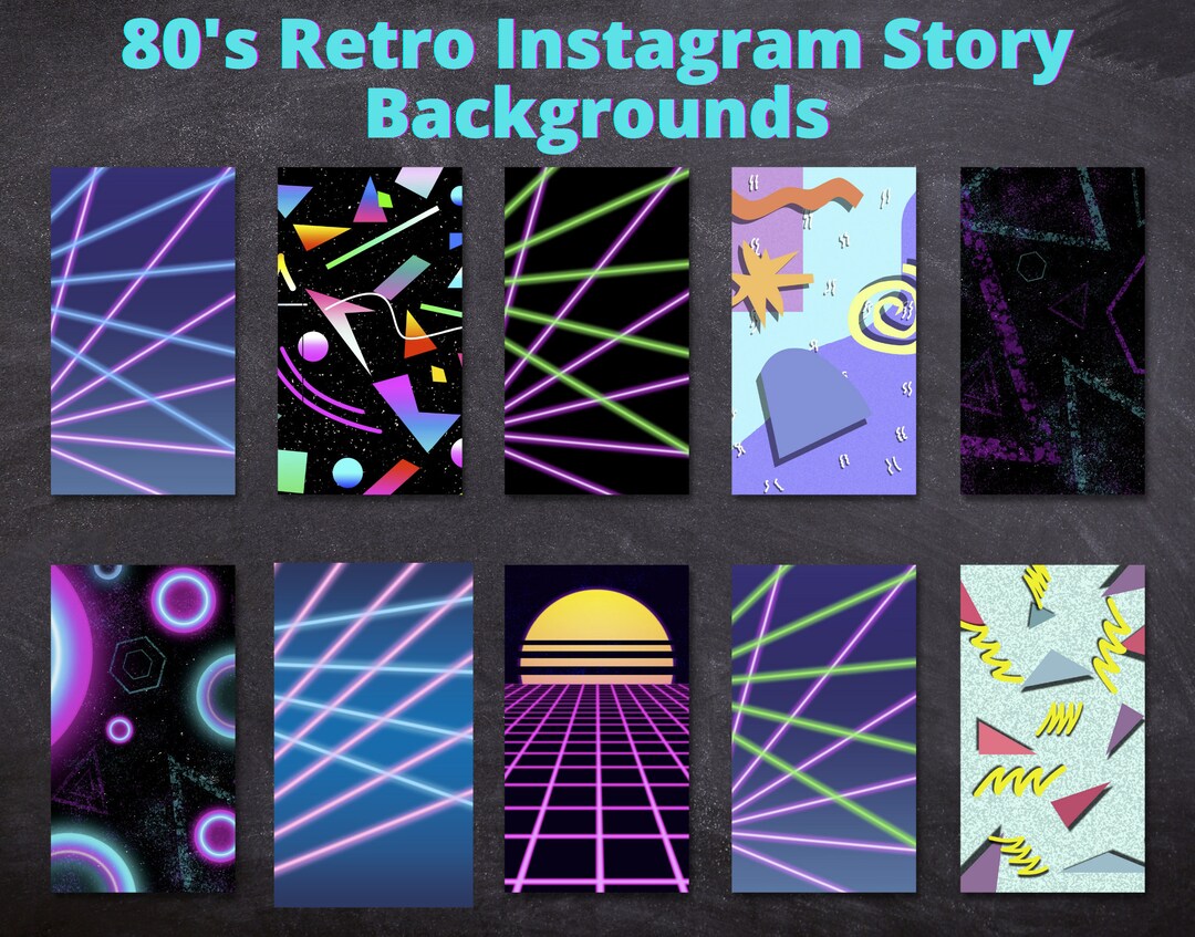 Retro 80s Instagram Story Backgrounds Digital Neon Backdrops Social ...