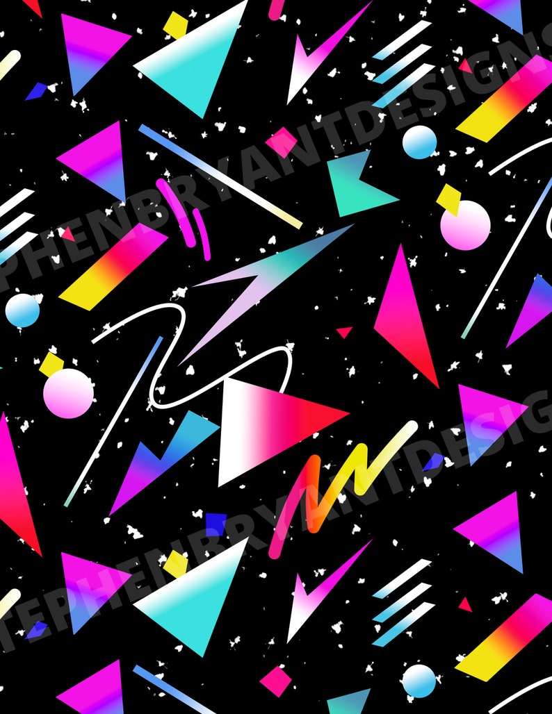 Retro 80's Galaxy Backdrop, Old School Colorful Shapes, Instant Digital ...