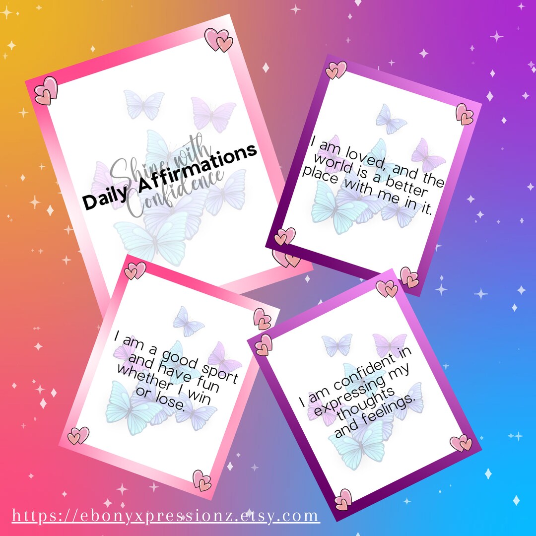 Butterfly Design Affirmation Cards for Little Girls-30 Days | Digital ...