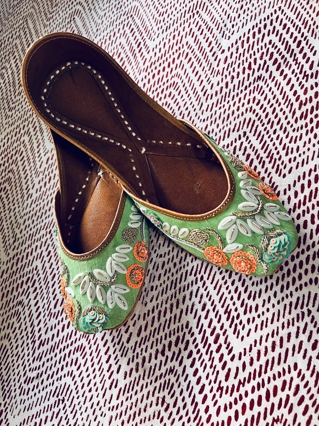 Green Jutti Women Bridal Shoes Flats Handcrafted Juttis - Etsy