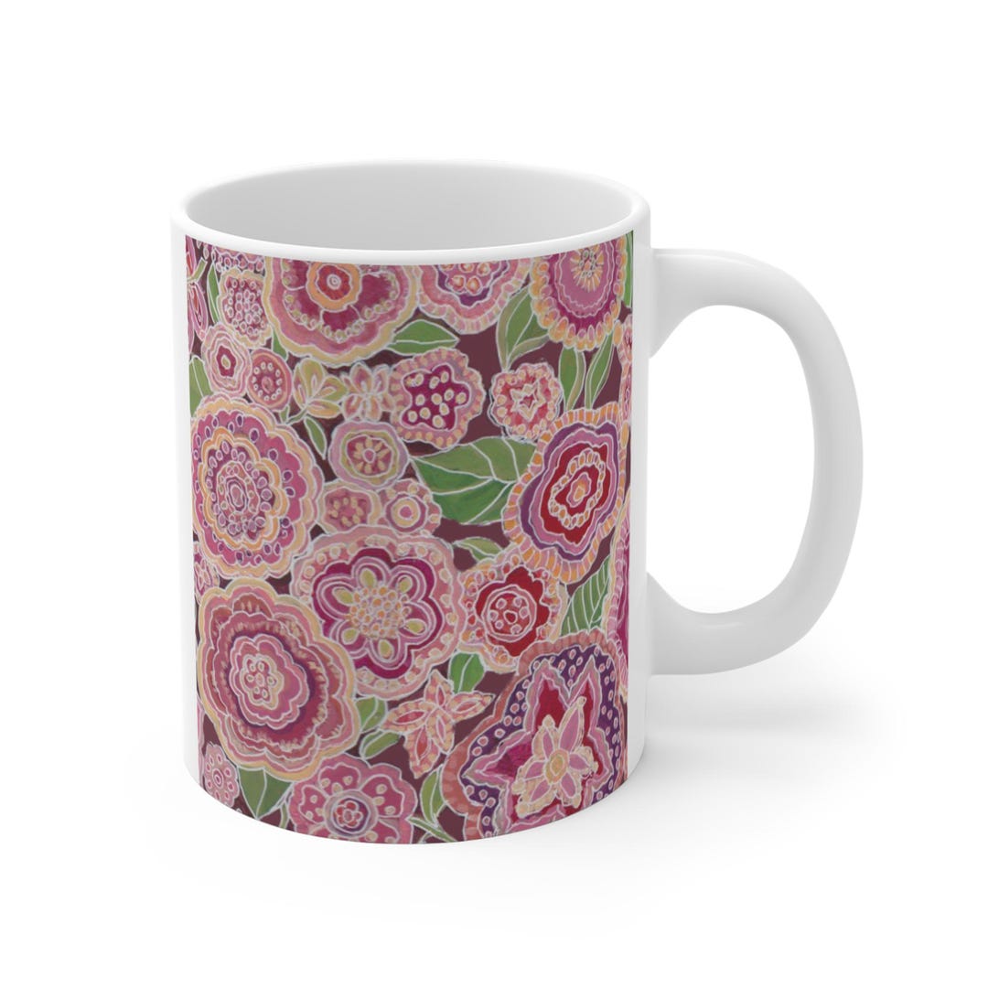 Boho Floral Coffee Mug: Trippy Wildflower Garden Design - Etsy