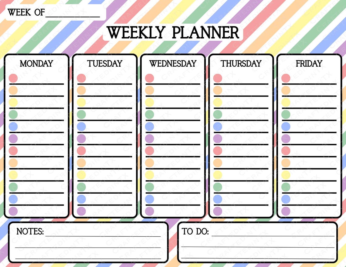 Digital Download - Weekly Planner - Rainbow Stripes - Etsy