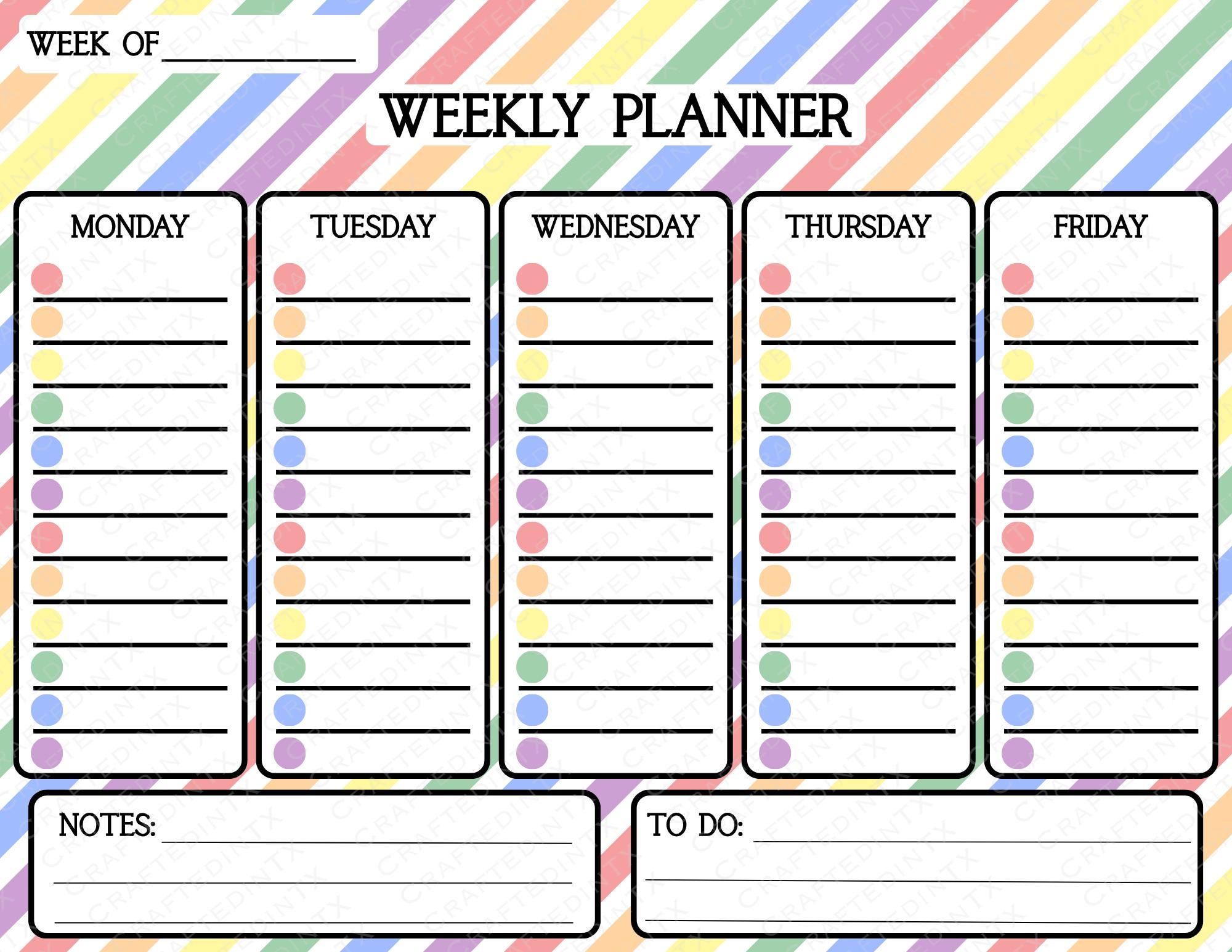 Digital Download - Weekly Planner - Rainbow Stripes - Etsy