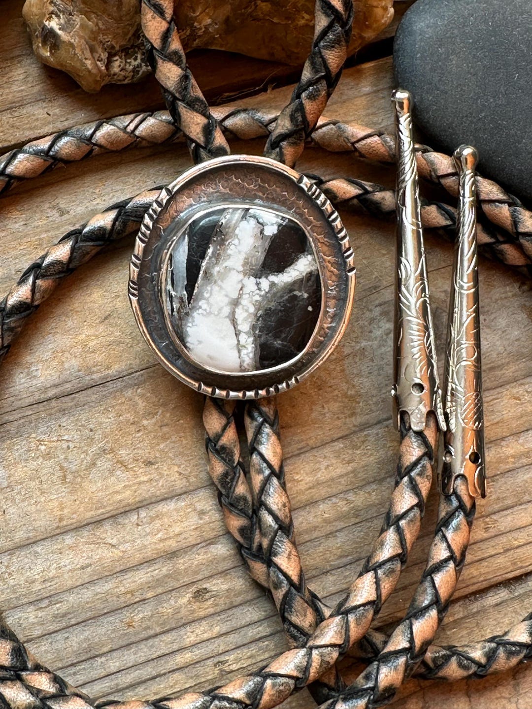 White Buffalo Bolo Tie: Sterling Silver, Handstamped, 21 Inch 5mm ...