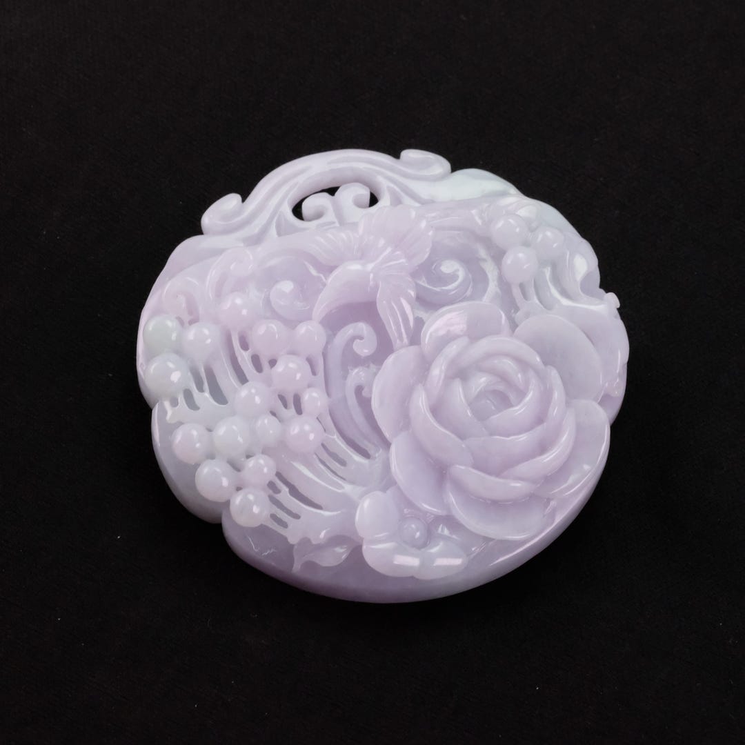 Hand-carved Jadeite Jade Rose Blossom & Songbird Amulet Pendant - Etsy