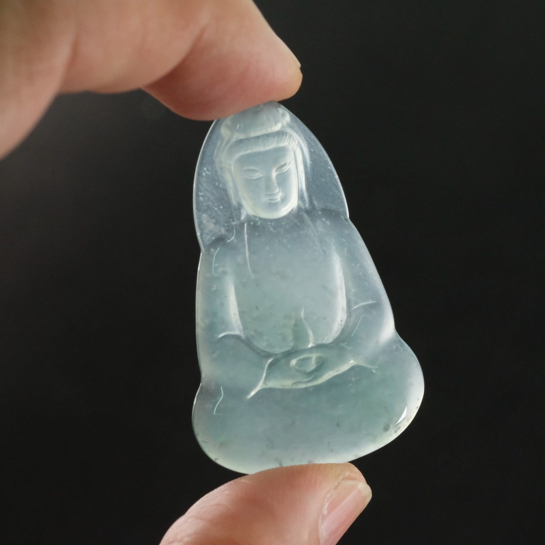 Icy Snowflake Guanyin Handmade Natural Jadeite Jade Pendant - Etsy