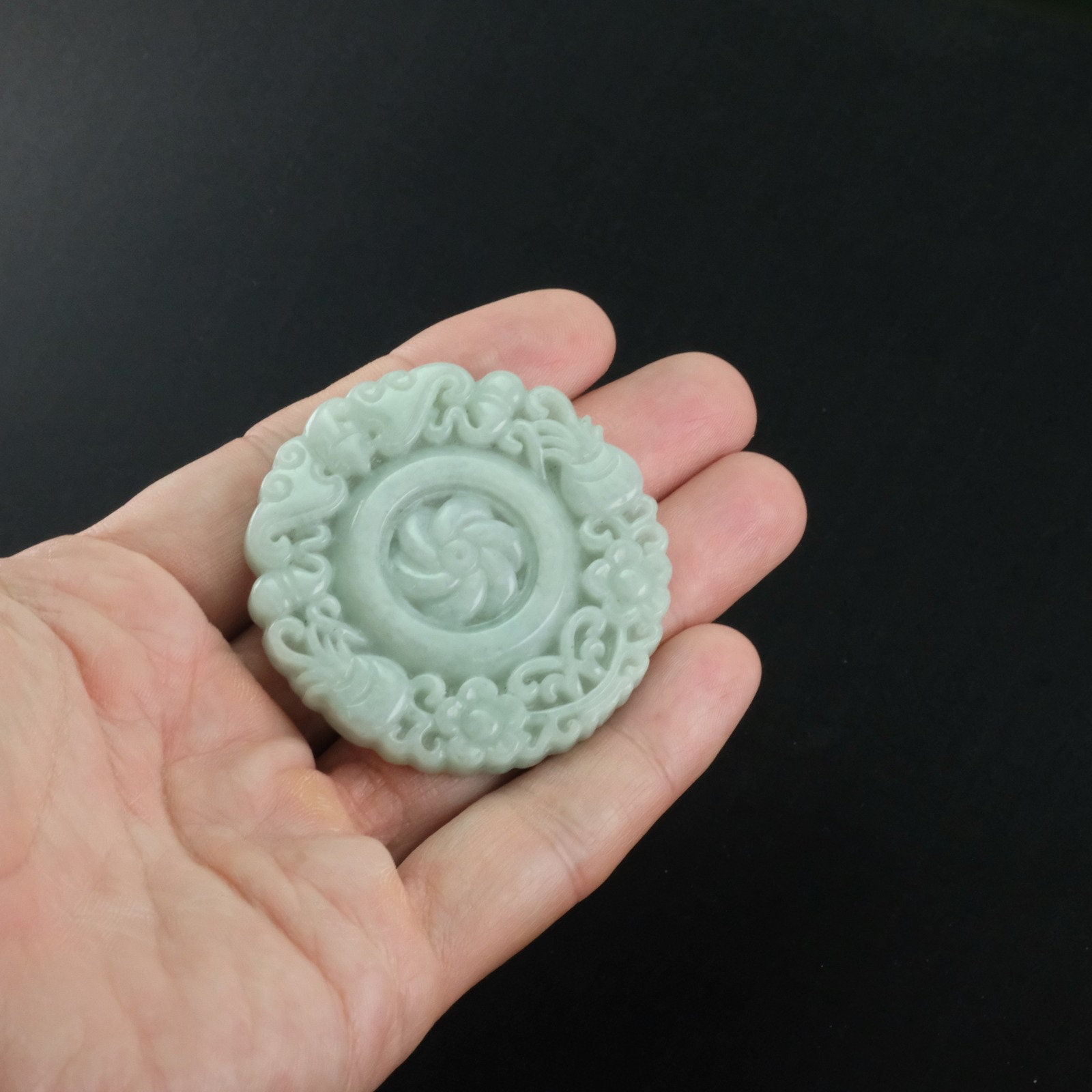 Fortune Bat Flower Badge Burma Natural Jadeite Jade Pendant | Etsy