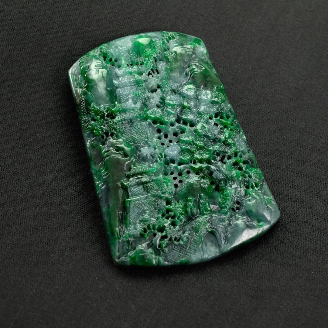 Rare Imperial Green Landscape Scenery Fine Carved Natural Handmade ...