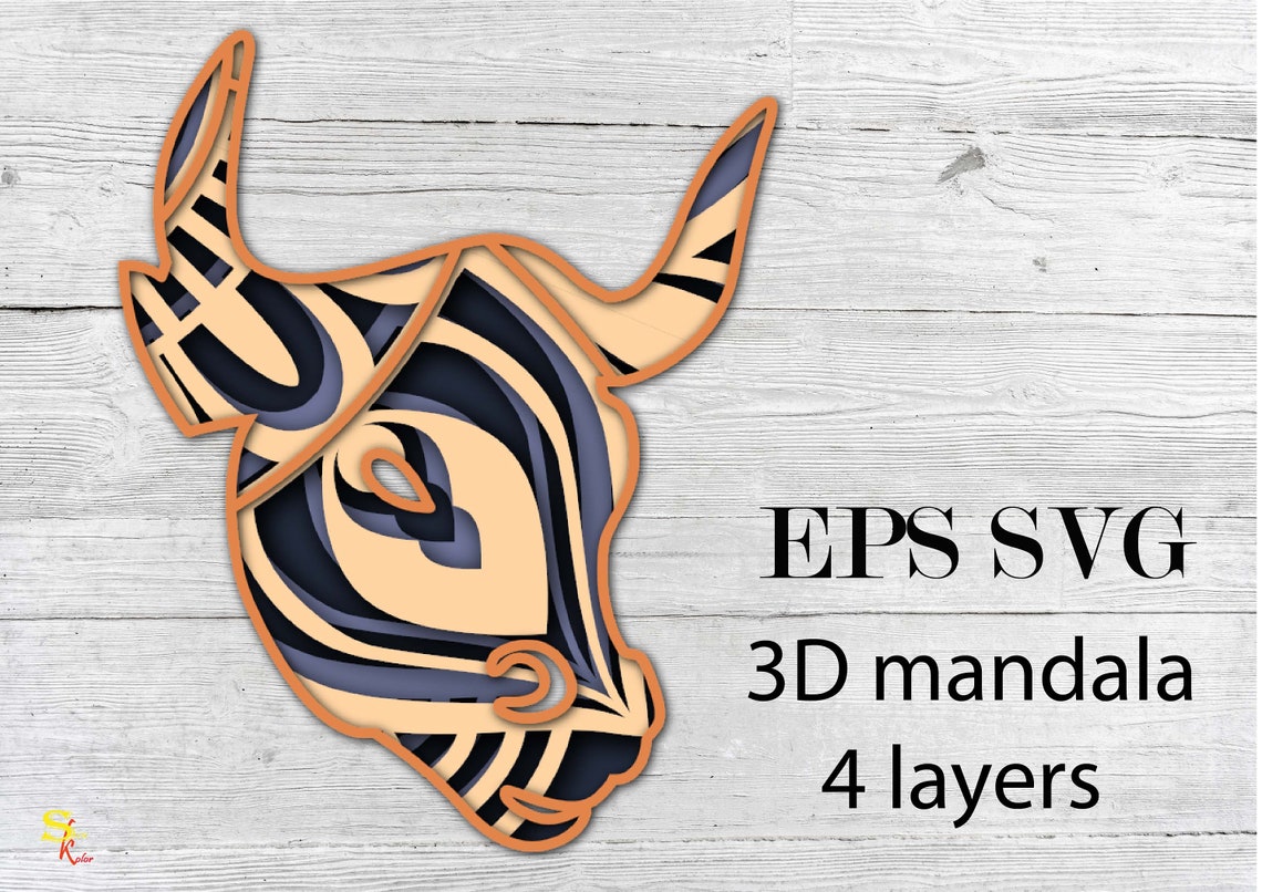 3 D Mandala BULL Head 4 Layers SVG EPS File Digitla - Etsy Australia