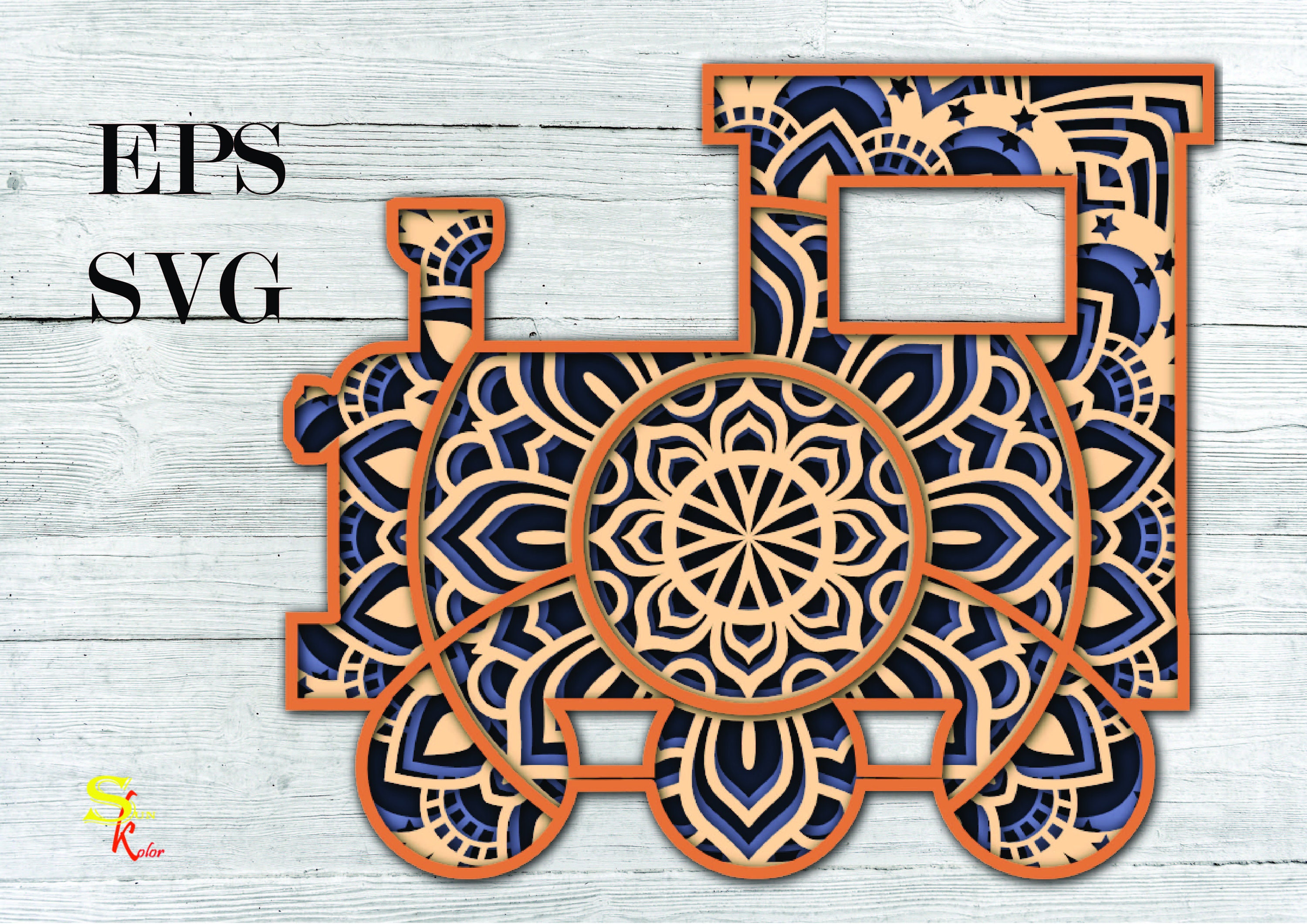 TRAIN 3 D mandala 4 layers svg eps Digital download | Etsy