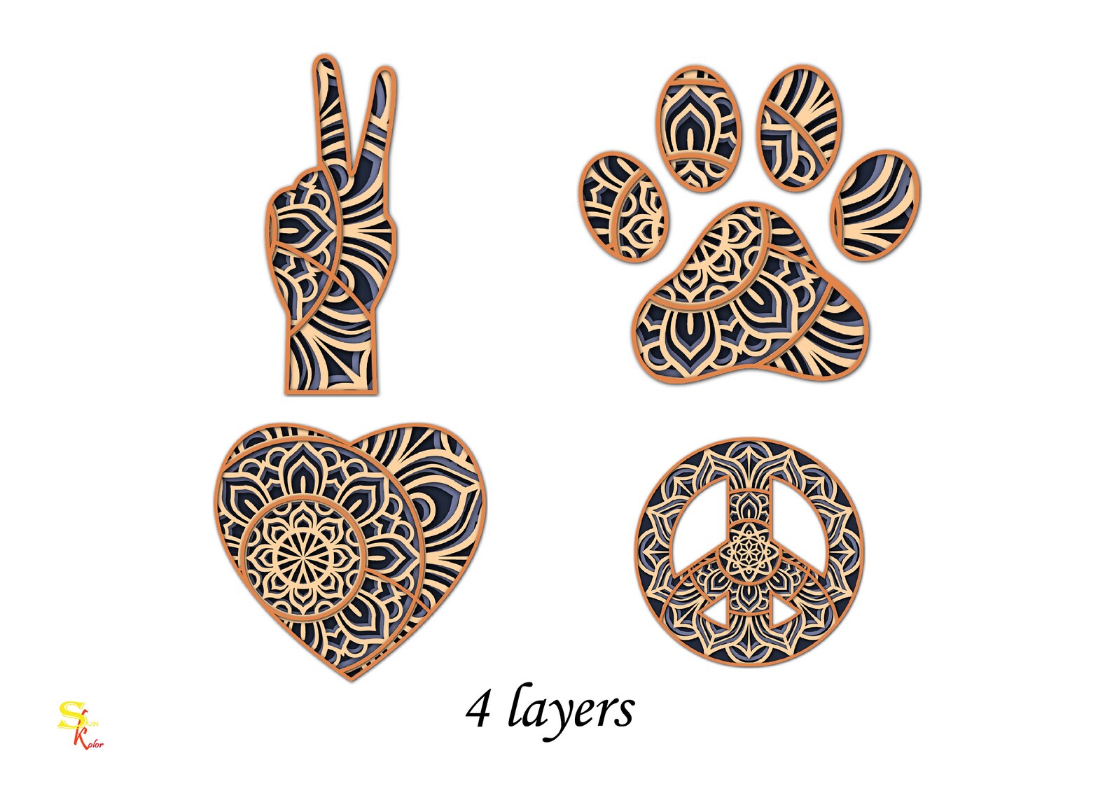 3 D Mandala PEACE LOVE PAW and Peace Sign 4 Layers Svg - Etsy