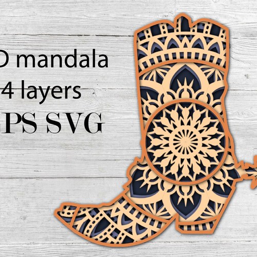 COWBOY BOOTS 3D Mandala 4 Layers Svg Eps Files Digital - Etsy Canada