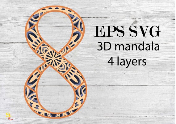 NUMBER 8 3 D Mandala 4 Layers SVG and EPS File Digital | Etsy