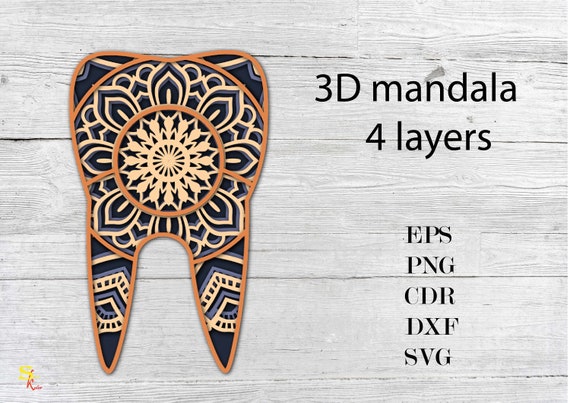 Diente 3 D mandala 4 capas svg eps png cdr dxf | Etsy