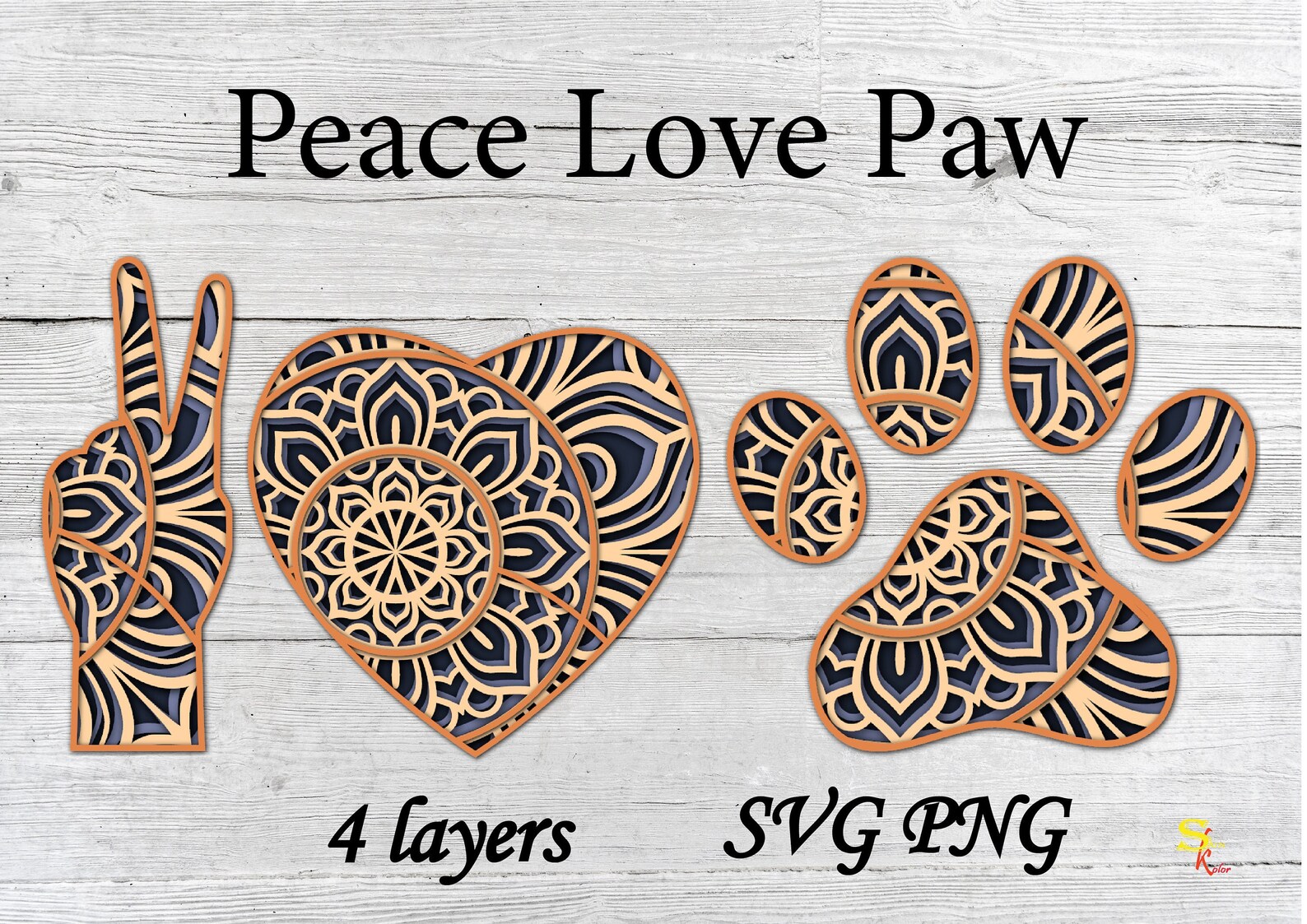 3 D Mandala PEACE LOVE PAW and Peace Sign 4 Layers Svg - Etsy
