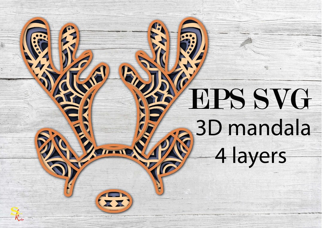 ELK MASK , Merry Christmas and Happy New Year , 3D Mandala , 4 Layers ...