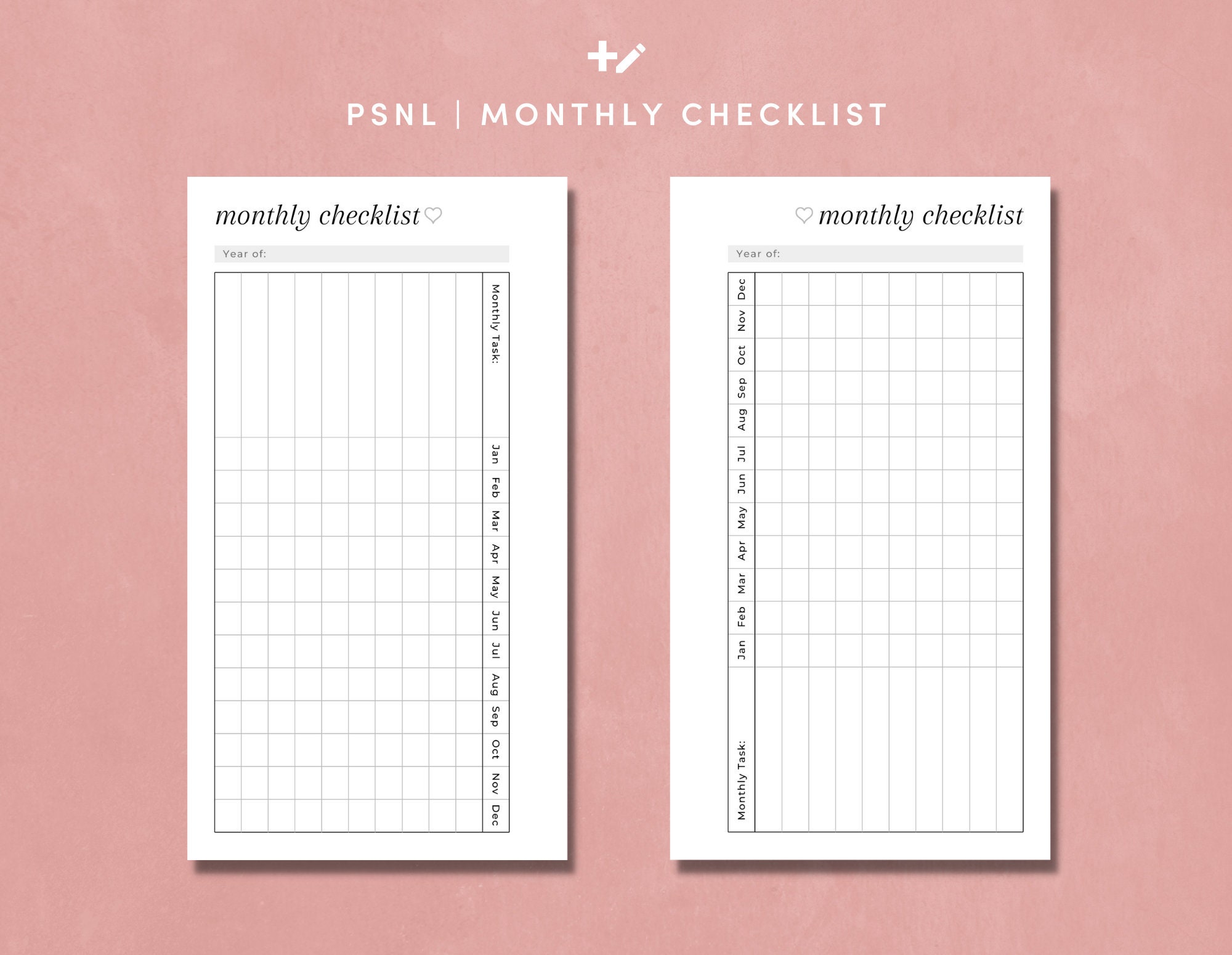 Monthly Checklist Month Tasks Year Tracker Personal size | Etsy
