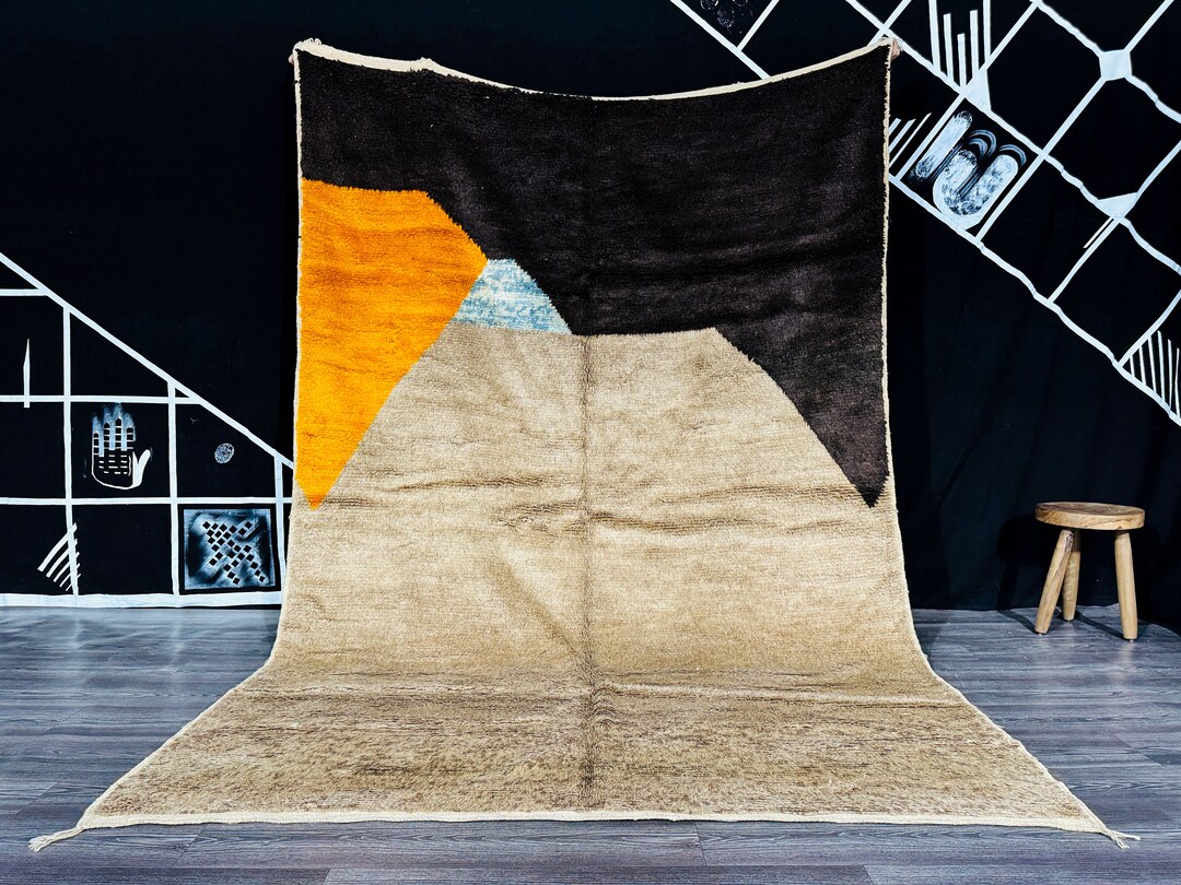 Rust Color Rug, Wool Handmade Rug, Moroccan Modern Rug Brown Color Mid ...