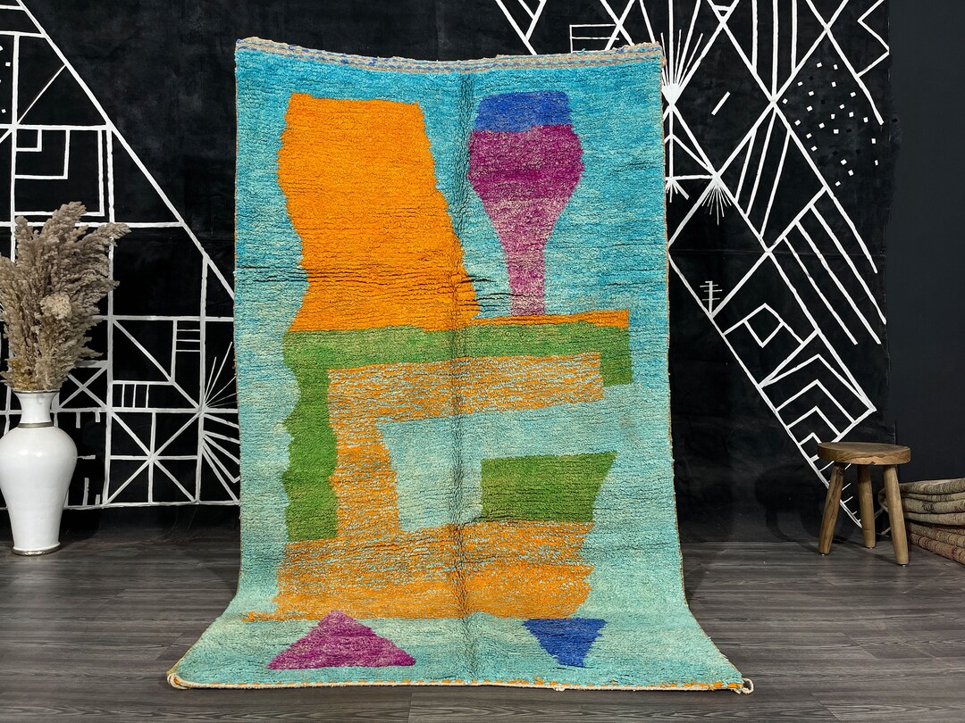 Vintage Flokati Rug Blue Moroccan Rug Vintage Rug, Old Berber Area Rug ...