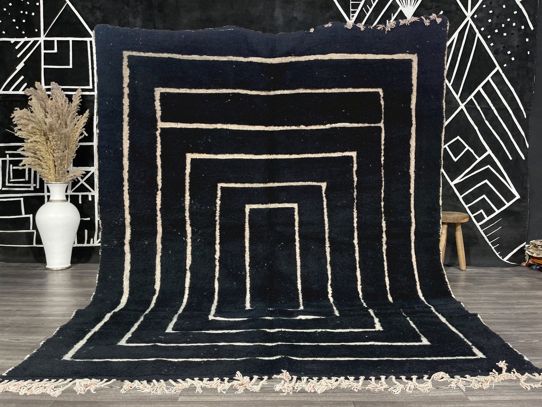 Custom Black Rug, Moroccan Area Rug, Moroccan Wool Rug, Beni Ourain Rug ...