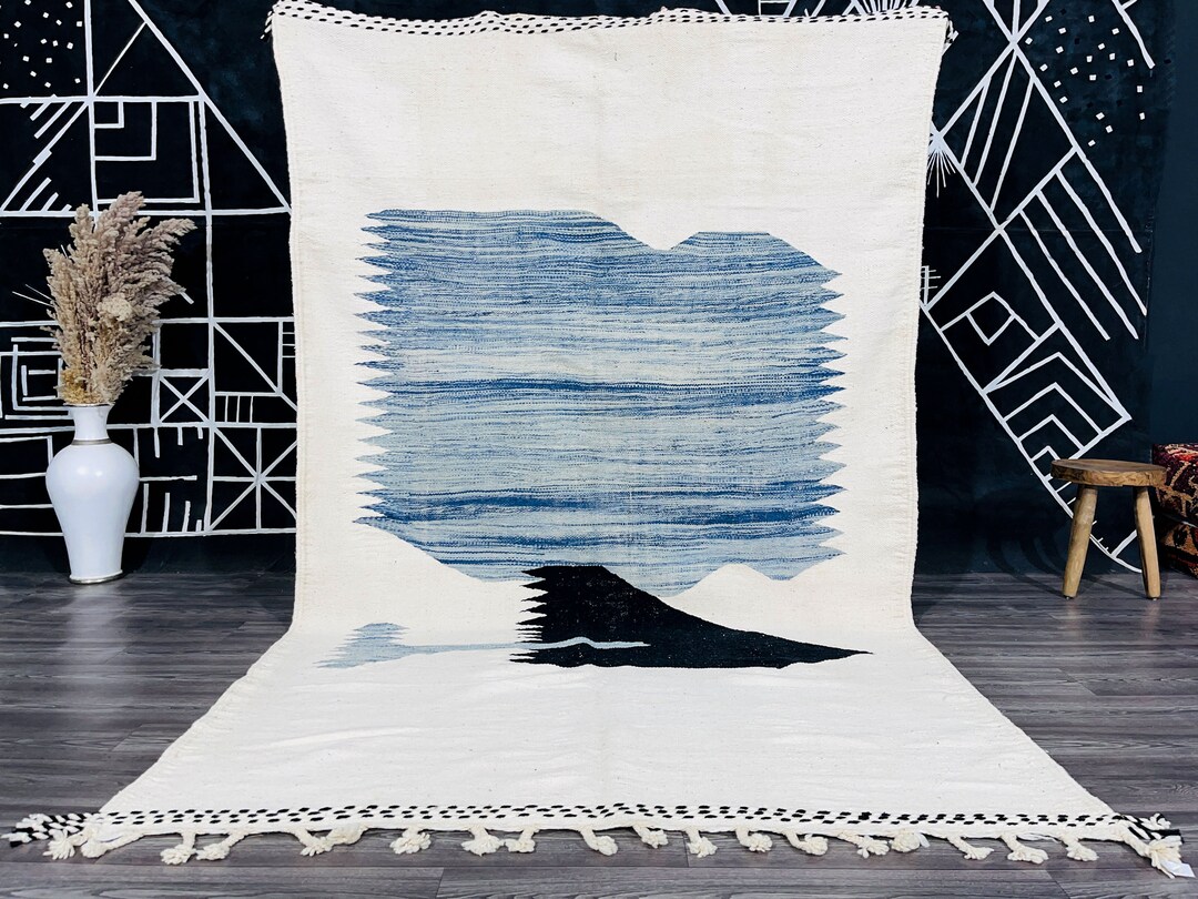 Authentic Blue Design Rug, Flat Woven Rug, Berber Pattern Kilim Unique ...
