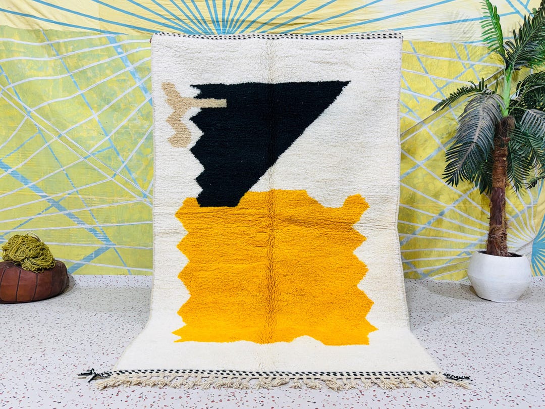 Modern Small Rug, Black and Yellow Boho Rug, Beni Ourain Carpet ...