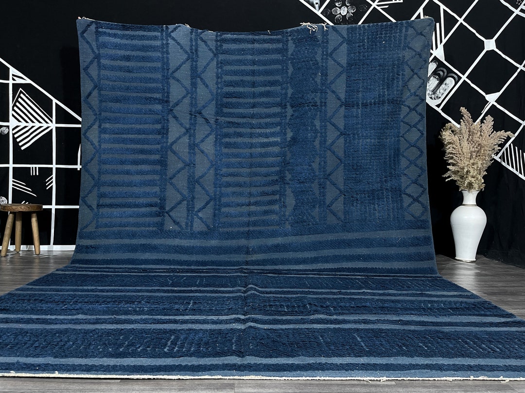 Navy Blue Moroccan Living Area Rug Scandinavian Geometric Large Rug ...