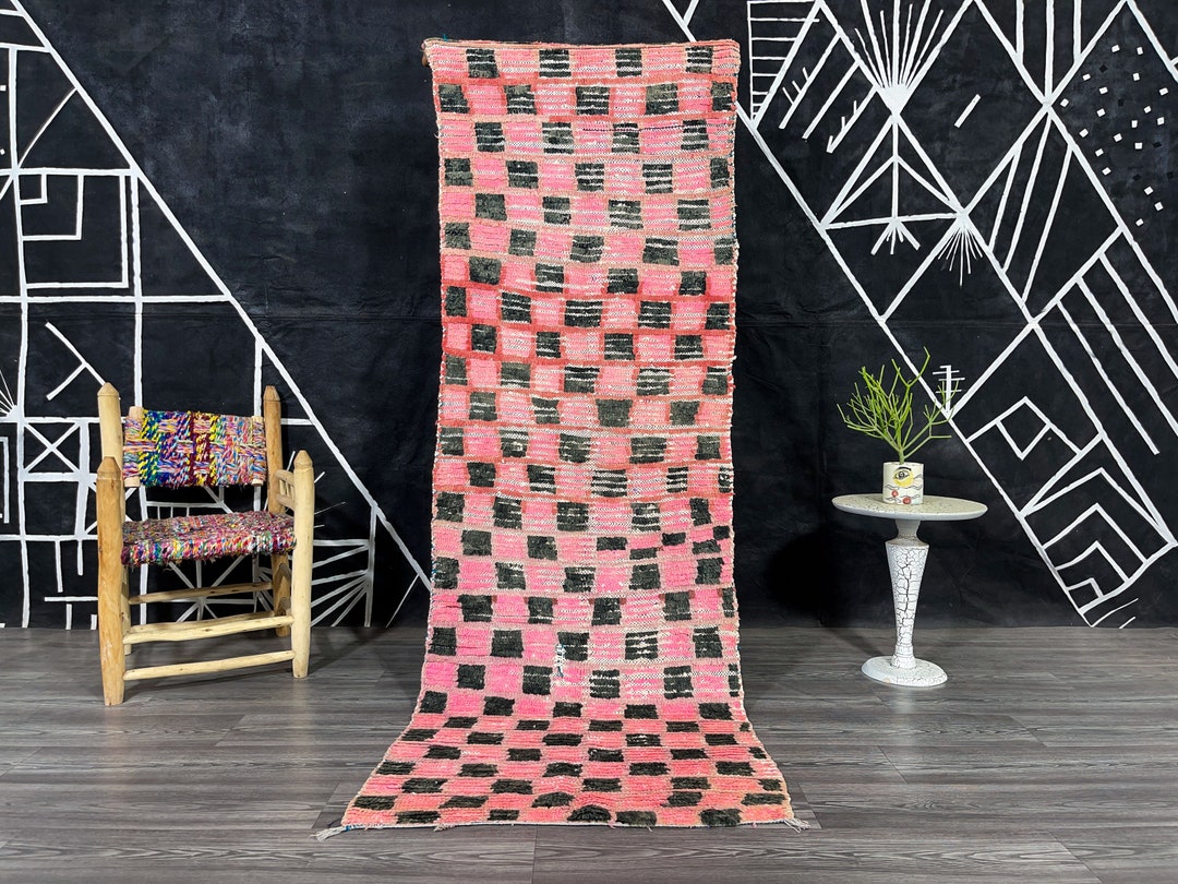 Black & Red Checkered Rug Vintage Checker Red Runner Hallway - Etsy