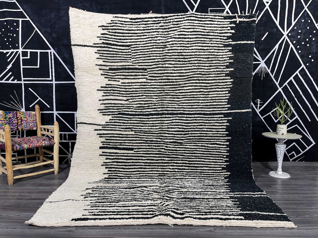 CUSTOM Moroccan Handmade Carpet , Black and White Beni Ourain Rug ...