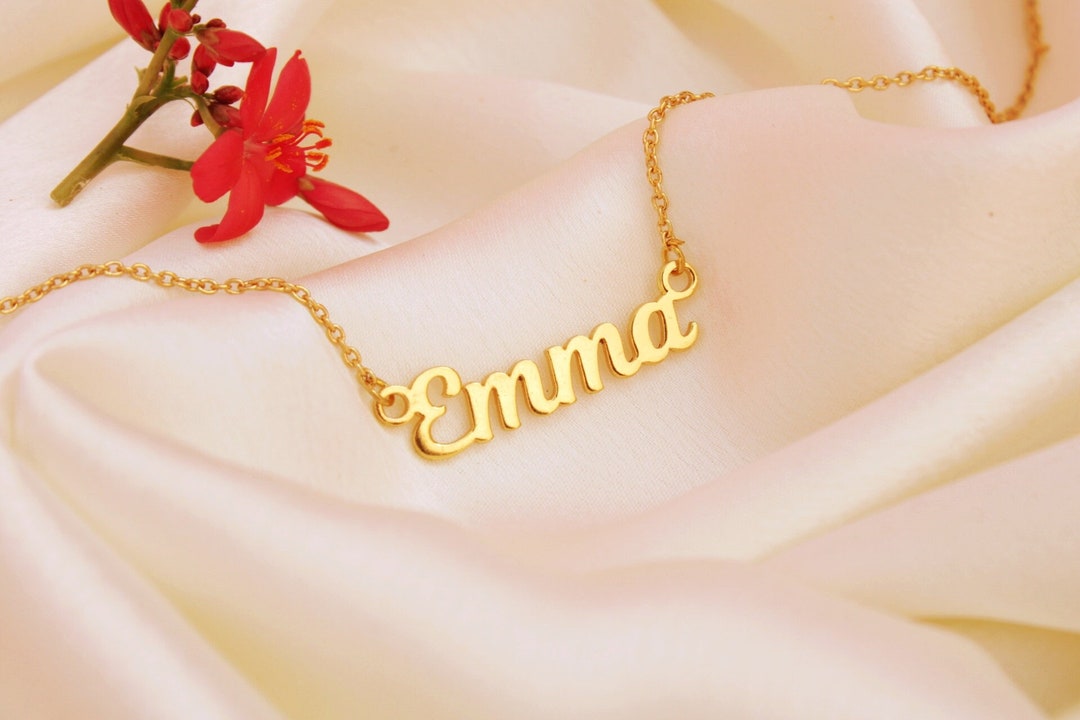 Personalized Name Necklace Emma Name Necklace 18k Gold Plated Dainty ...