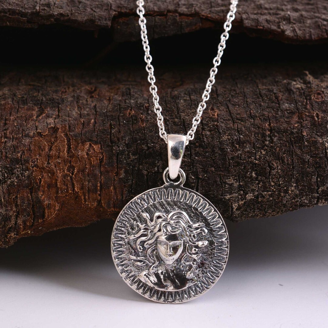 Medusa Pendant, 925 Sterling Silver Greek Mythology Coin Necklace ...