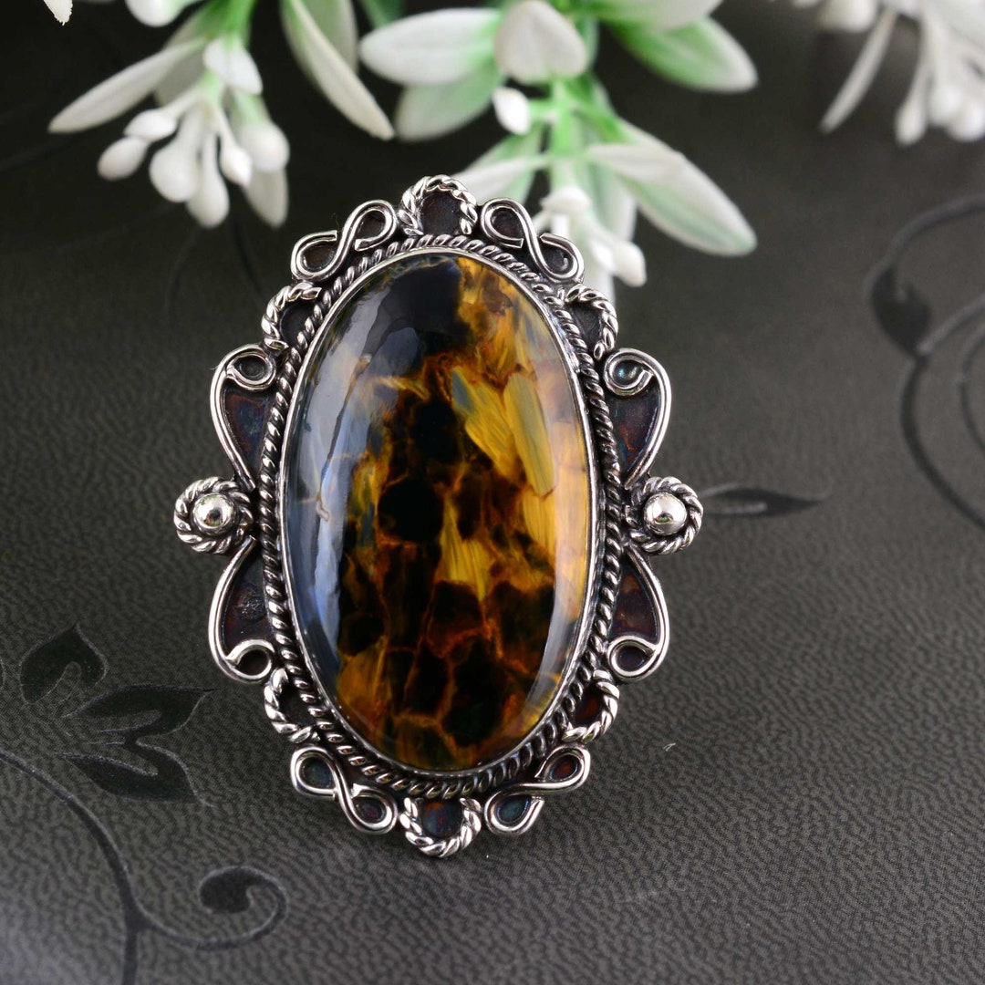 Natural Namibian Pietersite Ring, Statement Flower Design Ring, Huge ...