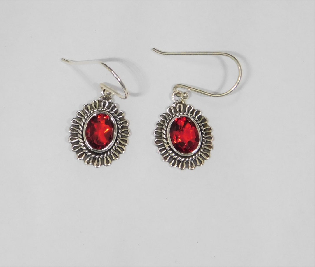 Stunning Red Garnet Drop Earrings, Elegant Gemstone Jewelry , Sterling ...