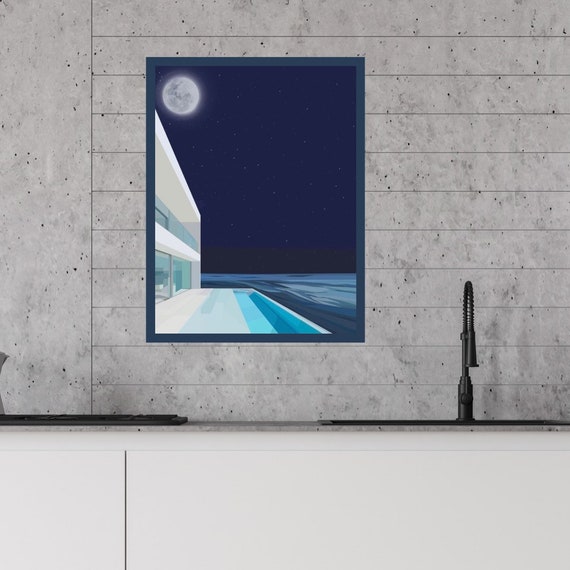 Wall Hangings MODERN MOON Modern House.Architecture.Stars.Art.Mid ...