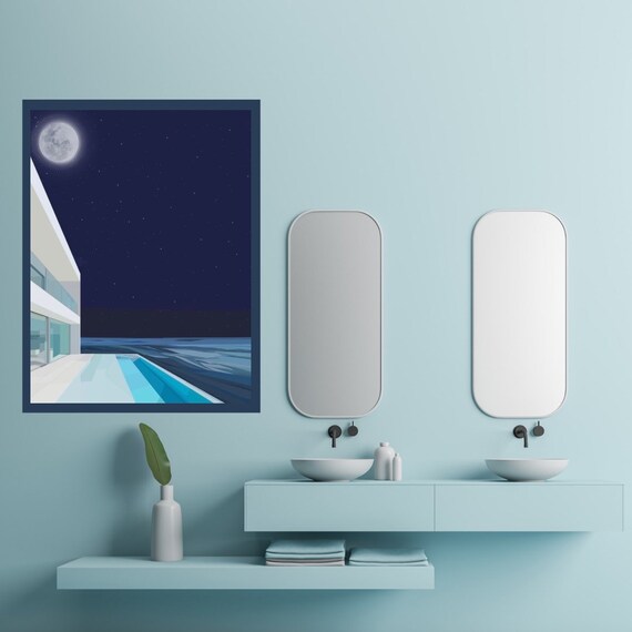 Wall Hangings MODERN MOON Modern House.Architecture.Stars.Art.Mid ...
