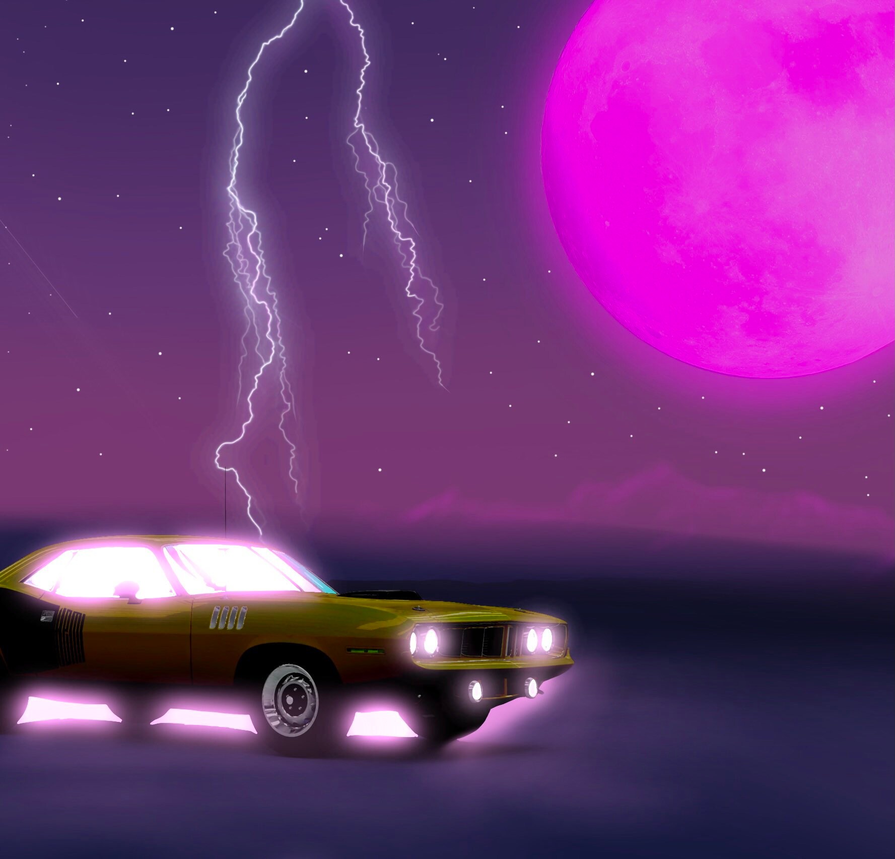 Home & Living Home Decor Wall Decor Full Moon SynthWave Comet Neon ...