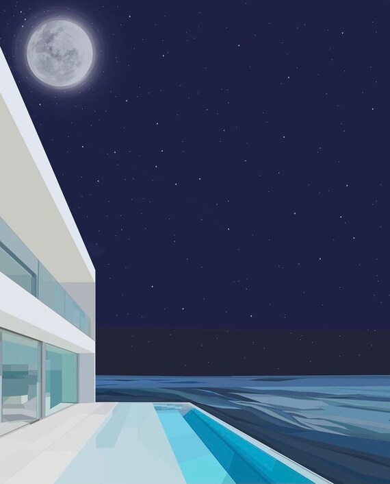 Wall Hangings MODERN MOON Modern House.Architecture.Stars.Art.Mid ...