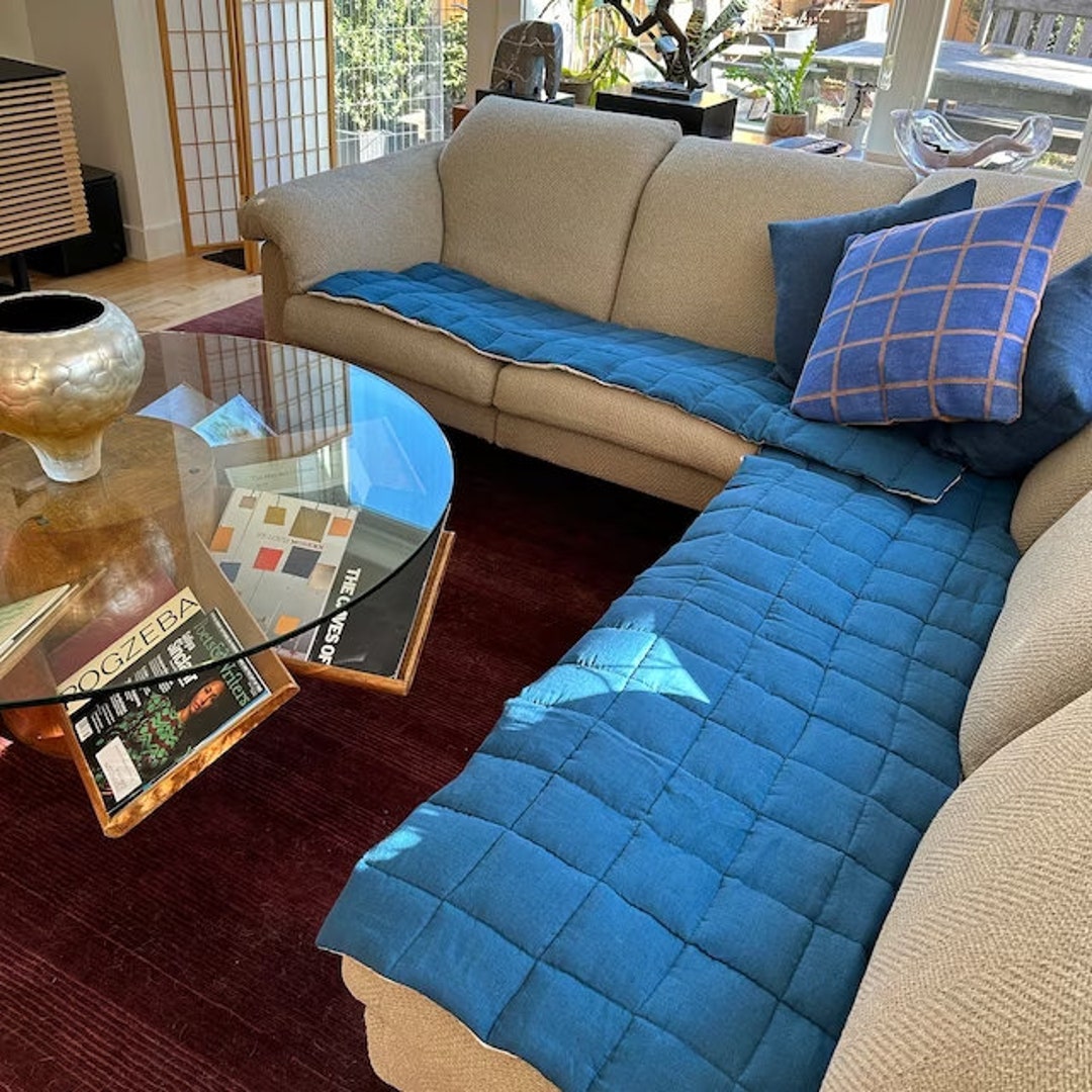 Quilted Linen Sofa and Armchair Cover.organic Sofa Blanket.protection ...
