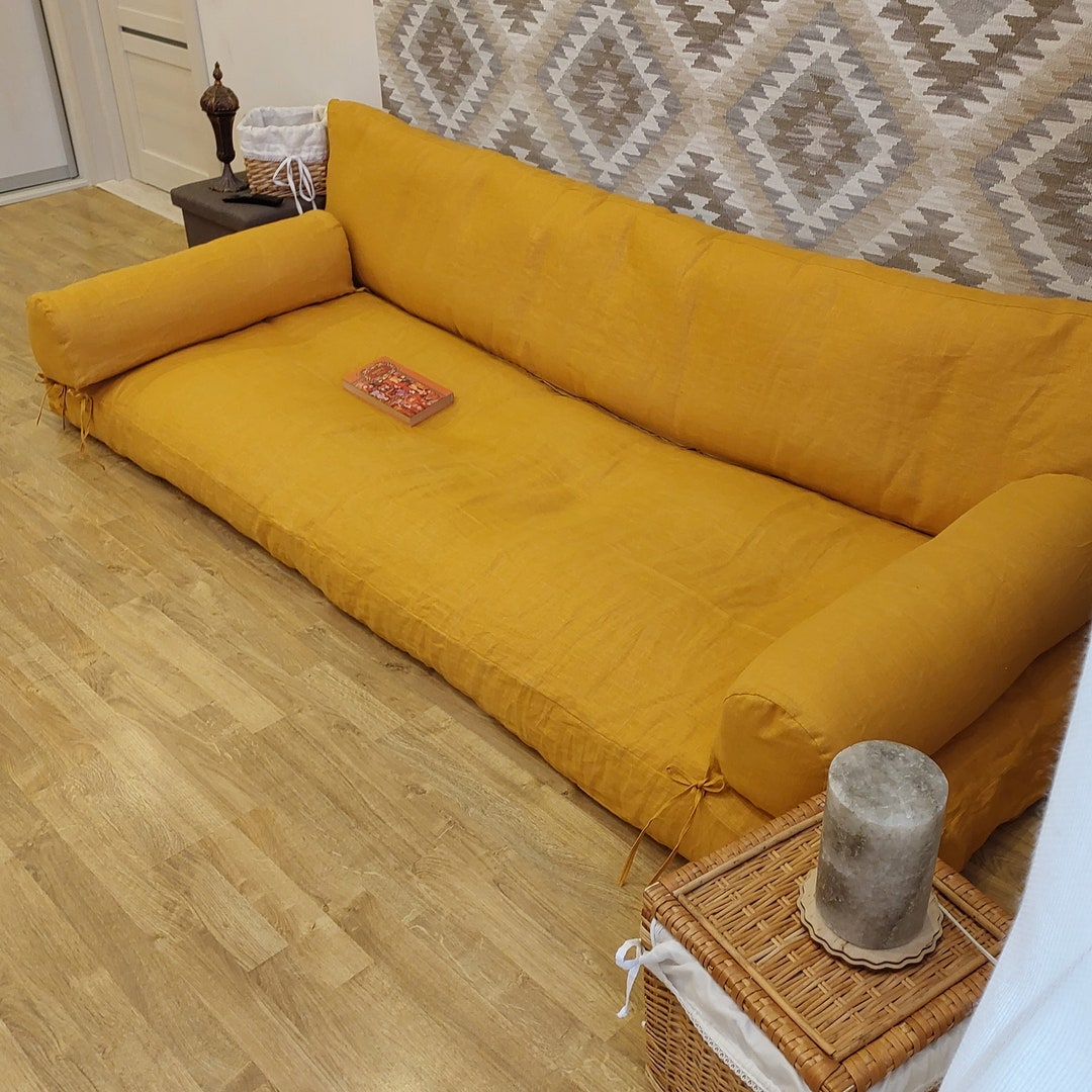 Hemp Sofa Futon.floor Sofa With Removable Linen Covers.large Floor ...
