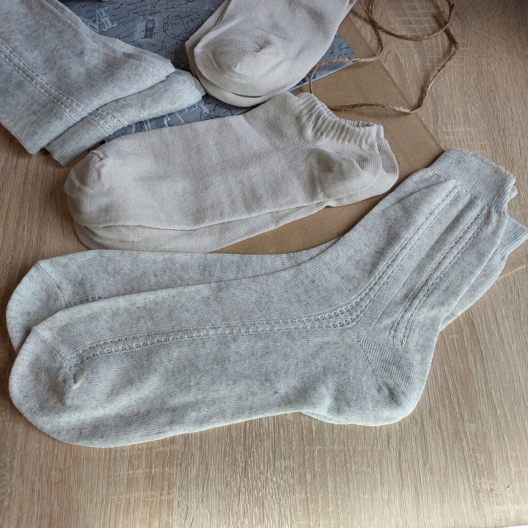 Set 10 Pair Natural Linen Socks.short Ankle Socks.long Shin Socks.gift ...