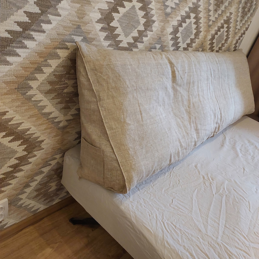 Linen Bedside Pillow With Removable Cover.hemp Lumbar Pillow.support ...