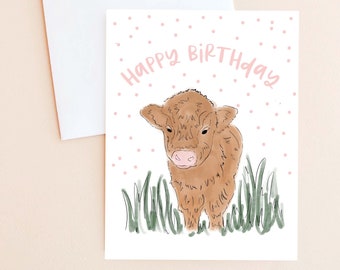Happy Birthday Fuzzy Cow - Birthday Card - Etsy